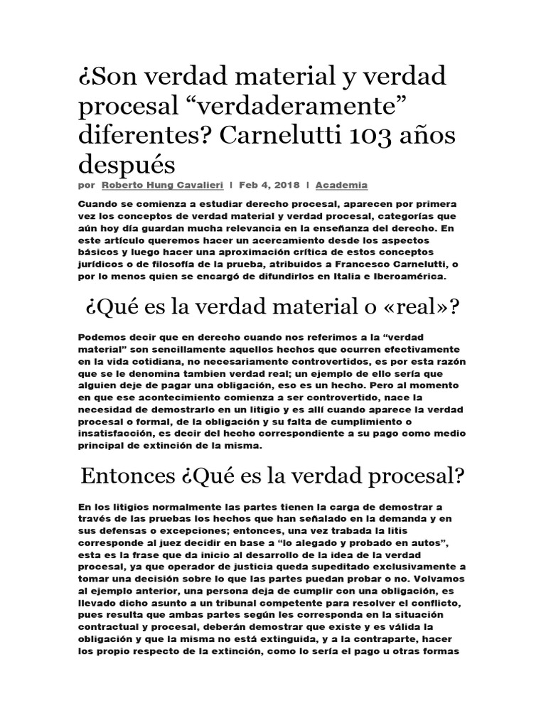 Verdad Material y Procesal | PDF | Verdad | Ley procesal