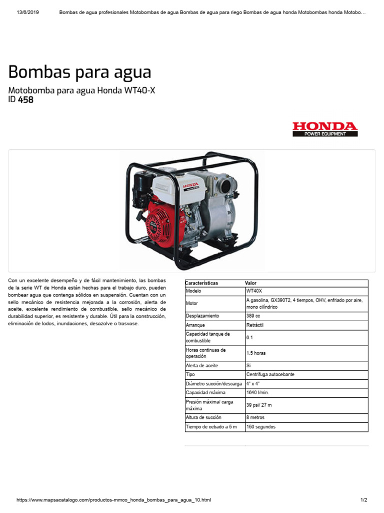 Ficha Tecnica Bomba Honda | PDF