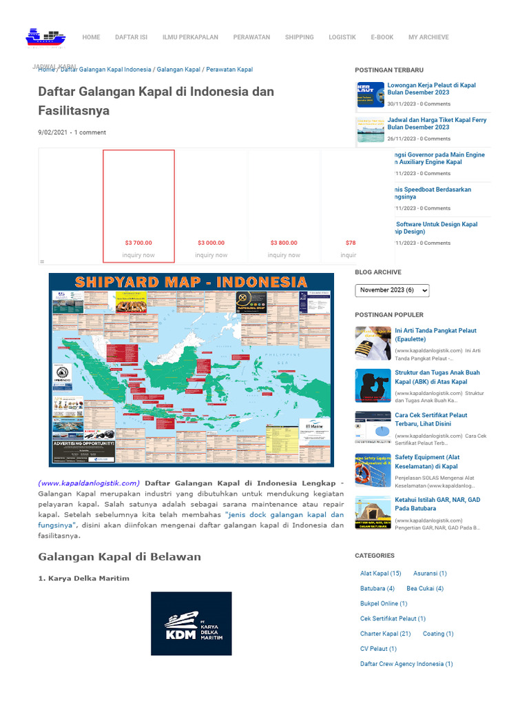 Daftar Galangan Kapal Di Indonesia Dan Fasilitasnya - Ilmu Kapal Dan Logistik | PDF