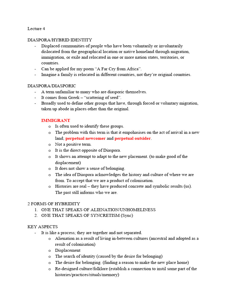 Lecture 4 | PDF | Diaspora | Postcolonialism Lecture 4 | PDF | Diaspora | Postcolonialism
