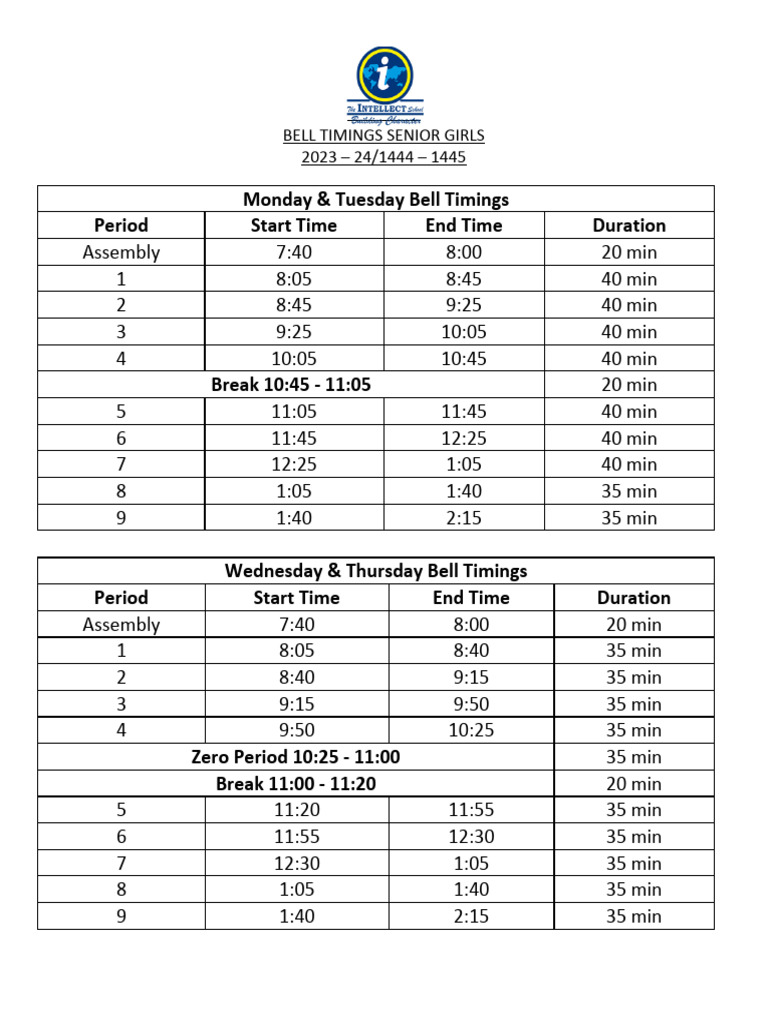 Bell Timings | PDF