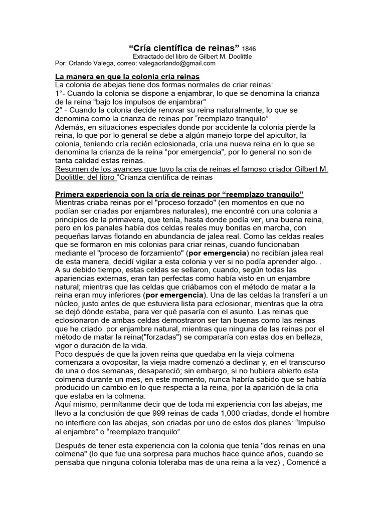 Cria Cientifica de Reinas de Gilbert M. Doolittle | PDF | Colmena | Western Honey Bee