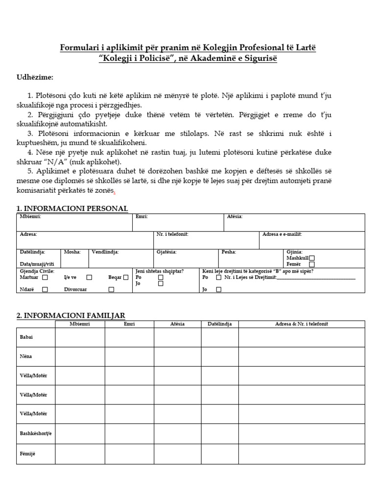 Formulari I Vetdeklarimit Policise Se Shtetit | PDF