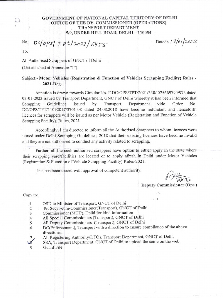 Registration and Function of Vehicles Scrapping Facility 0001 | PDF