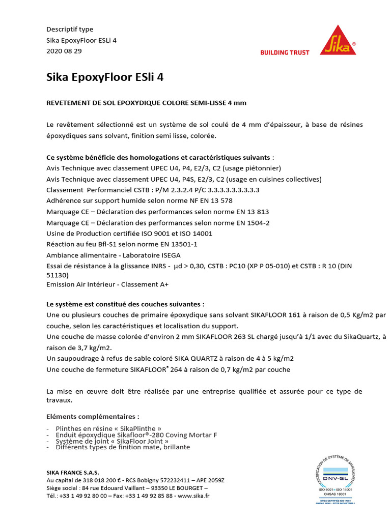 Sika EpoxyFloor ESLi 4 Specifications | PDF