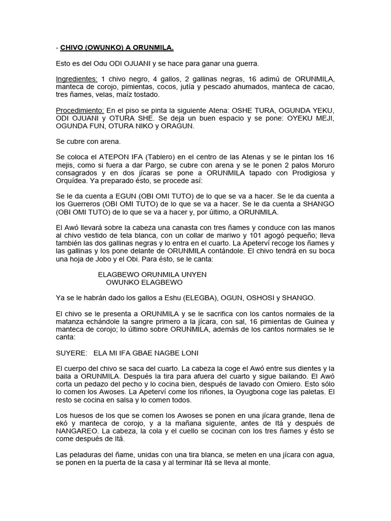 Ritual del Chivo Negro a Orunmila | PDF | Santeria | Religión étnica