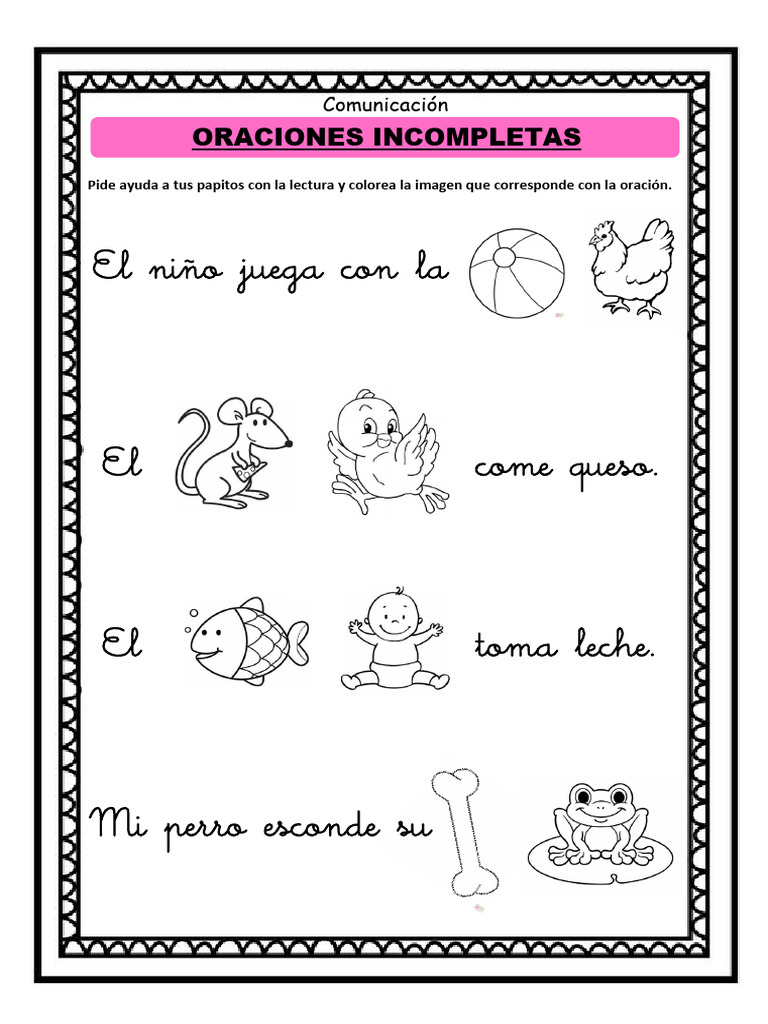 Oraciones Incompletas para Niños | PDF