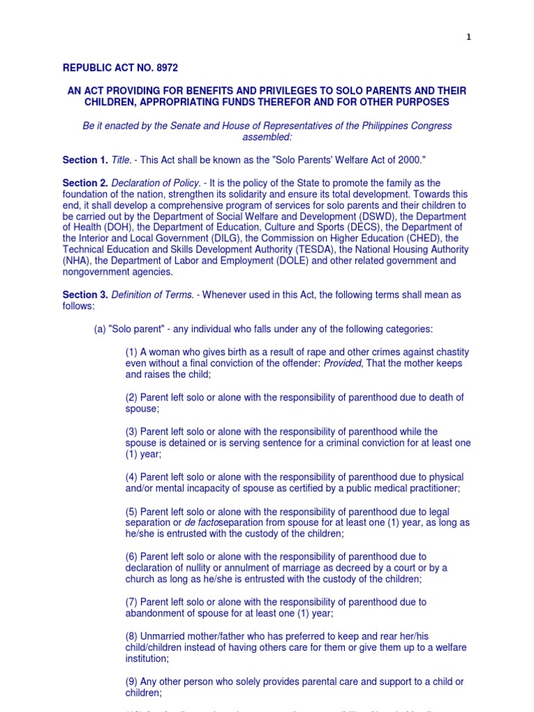 Republic Act No. 8972 | Welfare | Employment