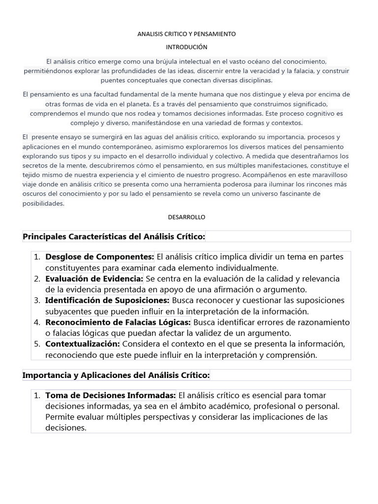 Análisis Crítico y Tipos de Pensamiento | PDF | Pensamiento ...