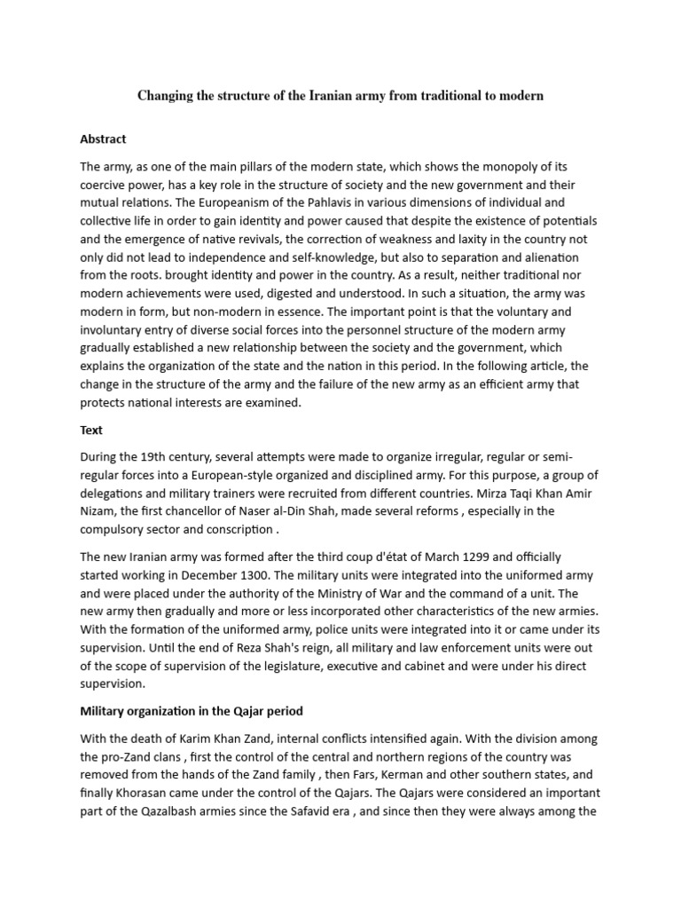 Changing The Structure of The Iranian Army From Traditional To Modern | PDF