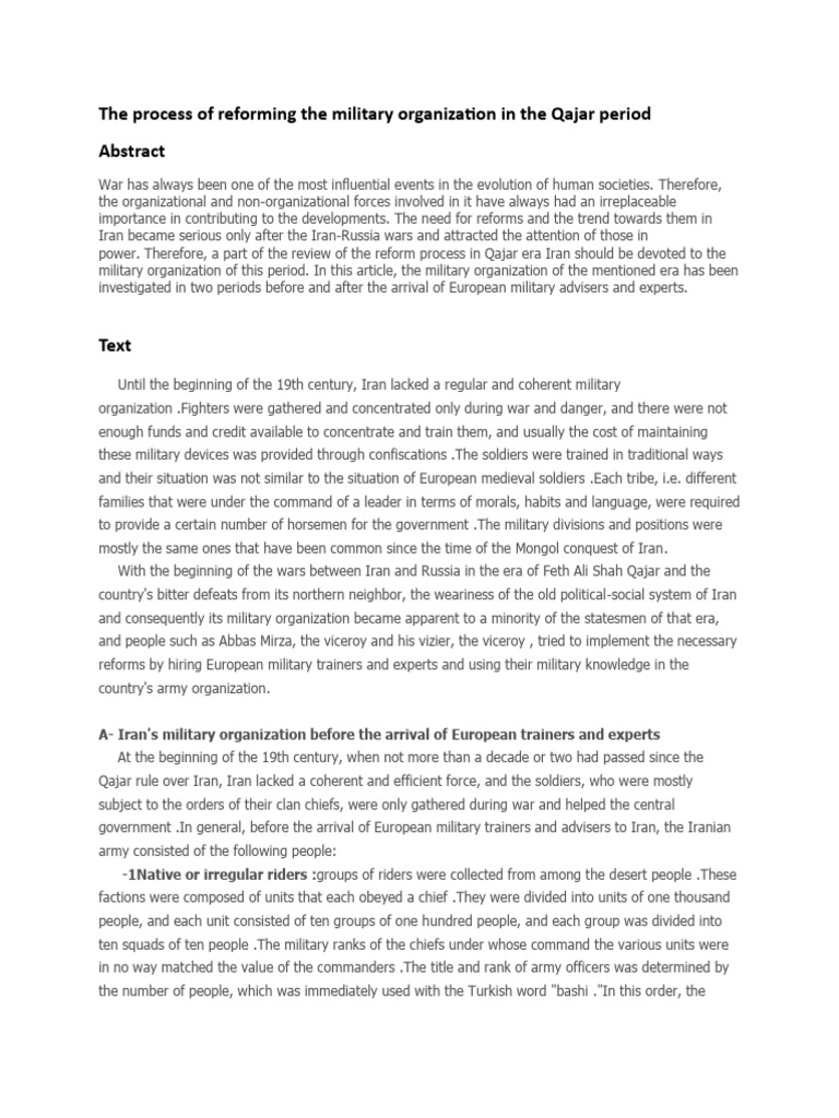 Qajar Military Reforms Overview | PDF | History