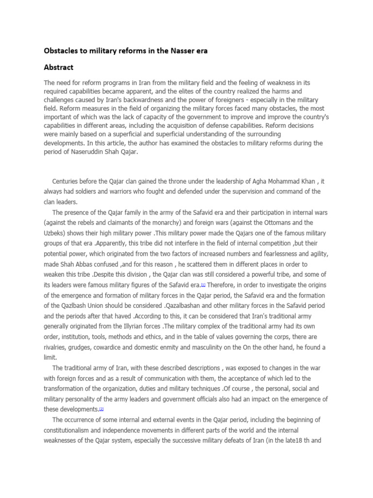 Obstacles To Military Reforms in The Nasser Era | PDF