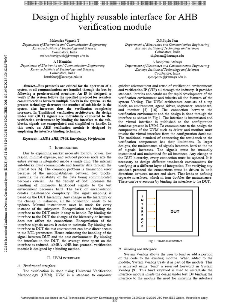 Design of Highly Reusable Interface For AHB Verification Module | PDF
