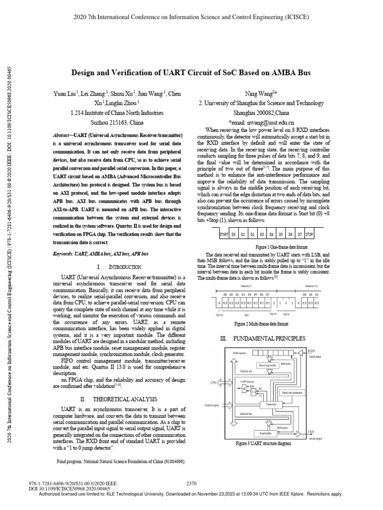 Design and Verification of UART Circuit of SoC Based On AMBA Bus | PDF