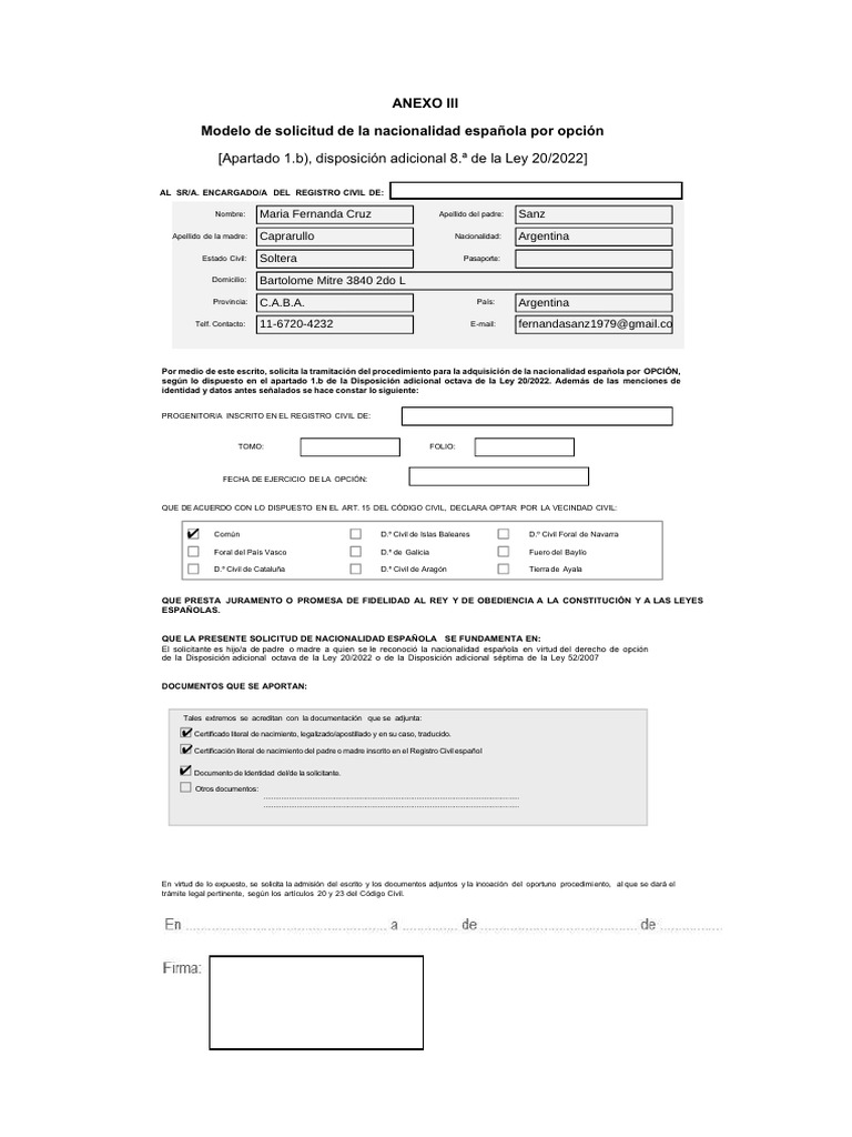 ModeloCompletoANEXO III - Nacionalidad Por Opción - PDF - Anexo 3 | PDF | Gobierno y ...