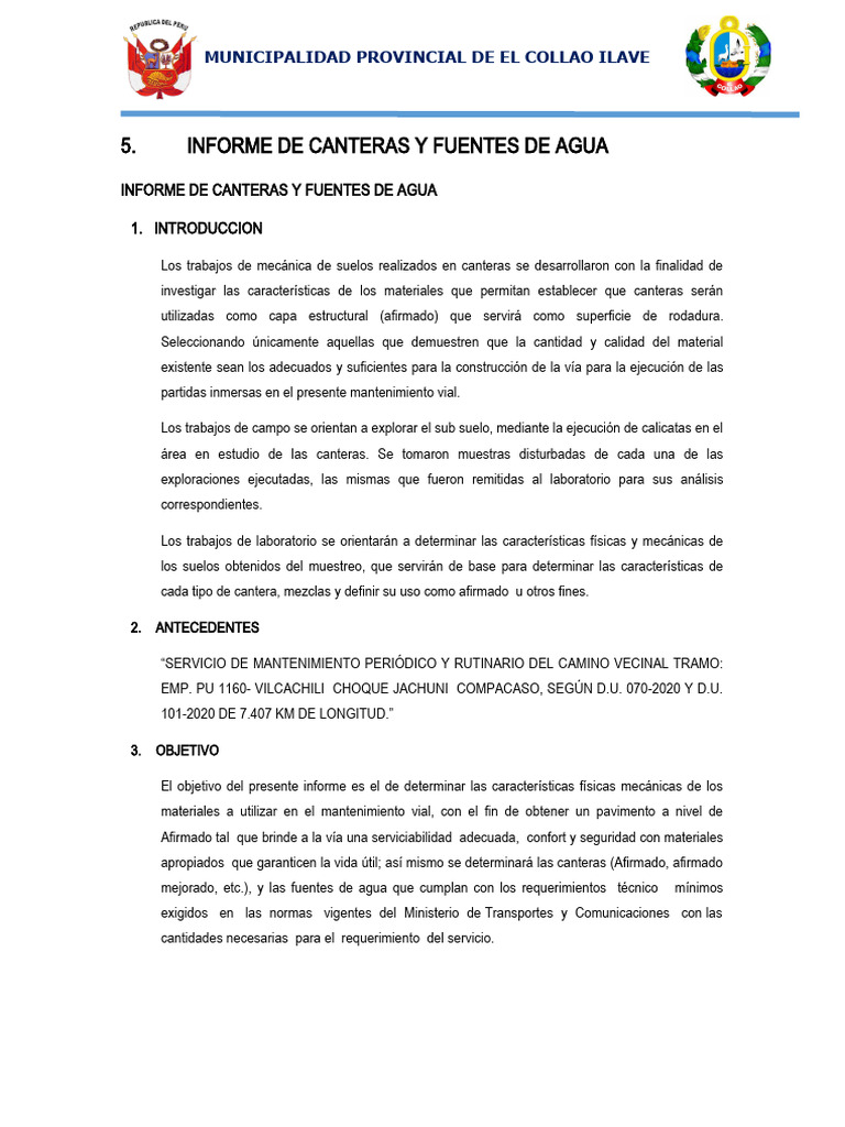 5 Informe de Cantera Fuente de Agua | PDF
