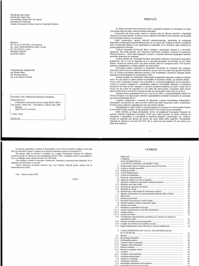Proiectarea Structurilor de Beton Dupa SR EN 1992-1 - Kiss Zoltan, Traian Onet (2008) | PDF