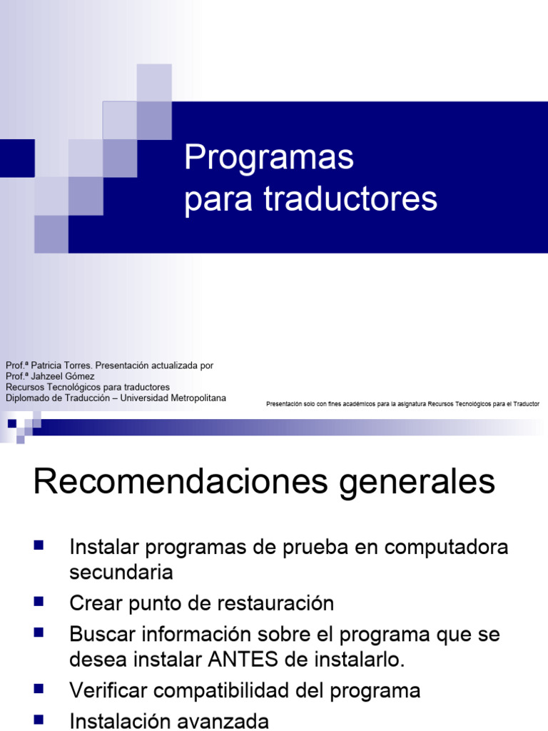 Programas para Traductores 2 - Recursos Tecnológicos para El Traductor - 2021-1 | PDF | Ciencias ...