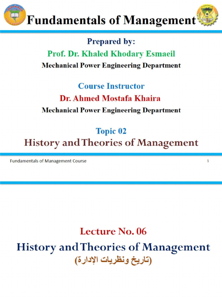 Lecture No. 06+ History and Theories of Management | PDF