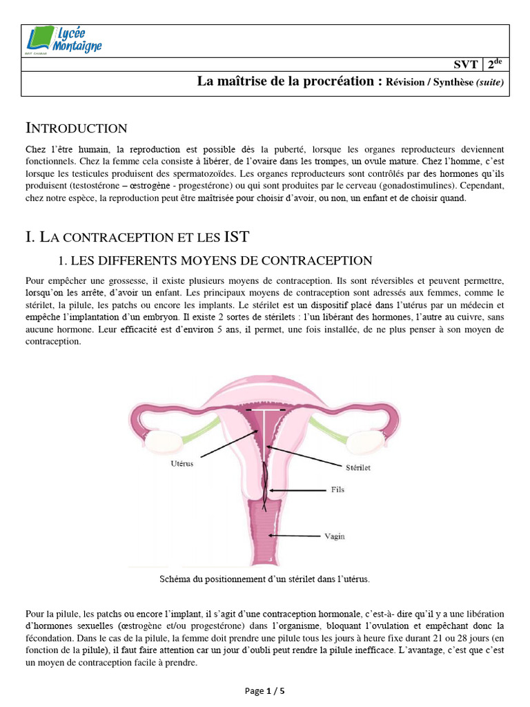 Maîtrise de la procréation et contraception | PDF | Procréation ...