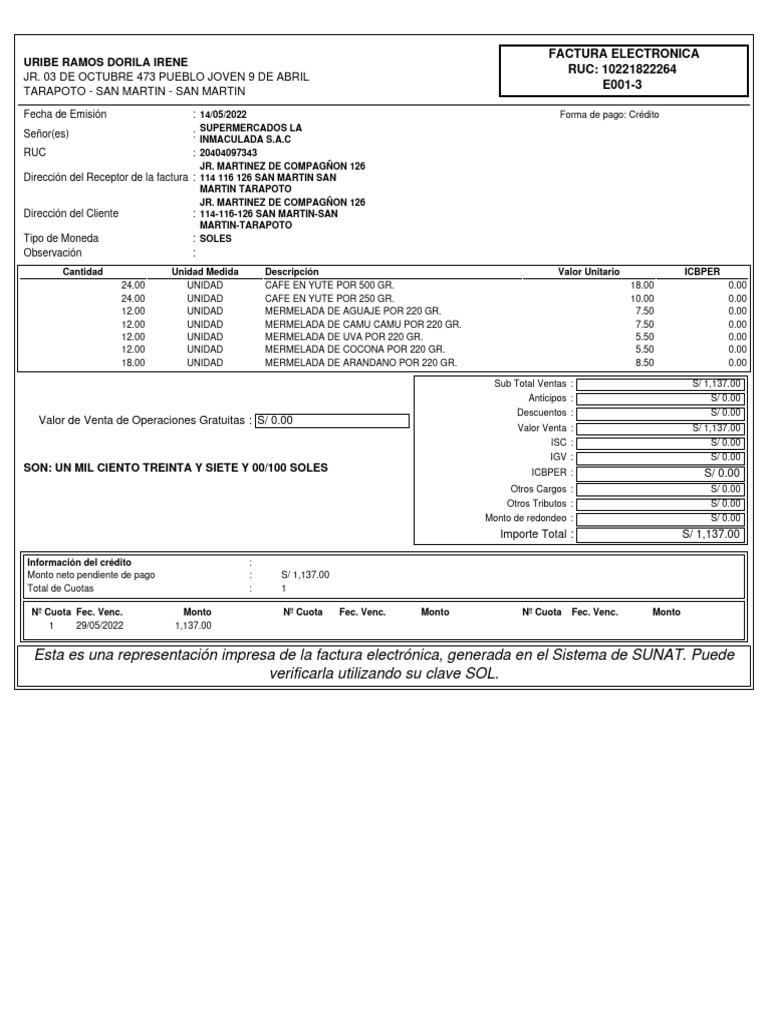 Factura-E001-3 Inmaculada | PDF