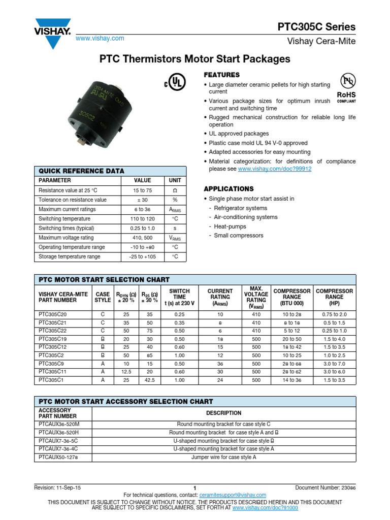 PTC305C Series: Vishay Cera-Mite | PDF | Electric Motor | Relay