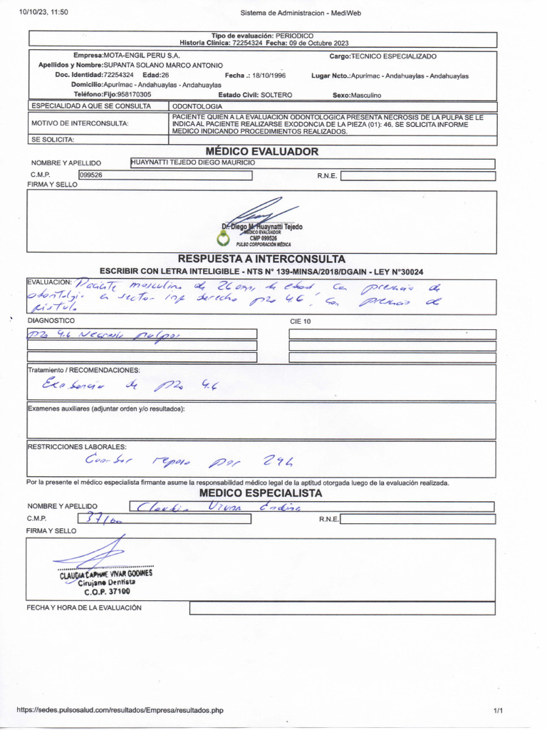 Levantamiento de Observacion Odontologia Marco Supanta CT | PDF