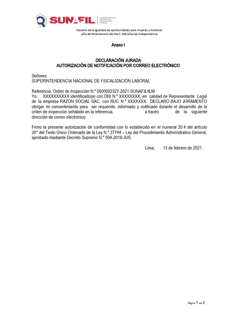 Autorización de Notificación SUNAFIL | PDF