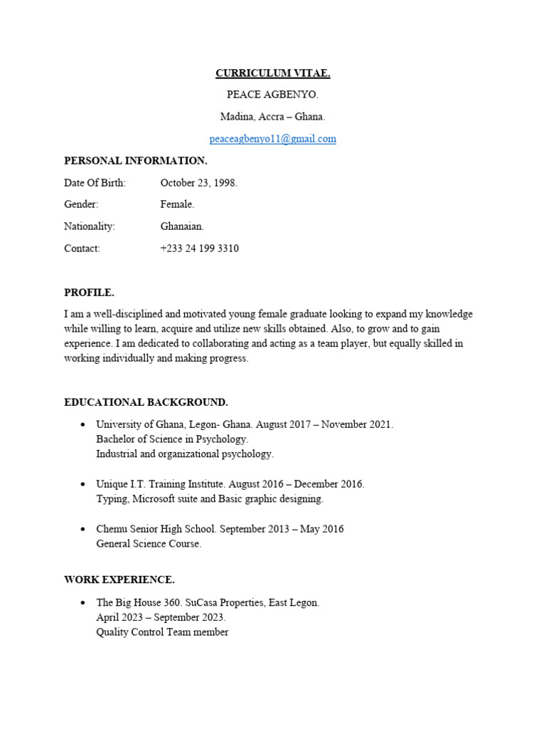 Peace's CV | PDF
