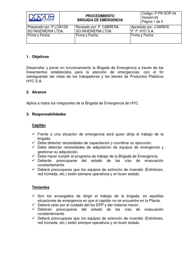 Procedimiento Brigada de Emergencia | PDF