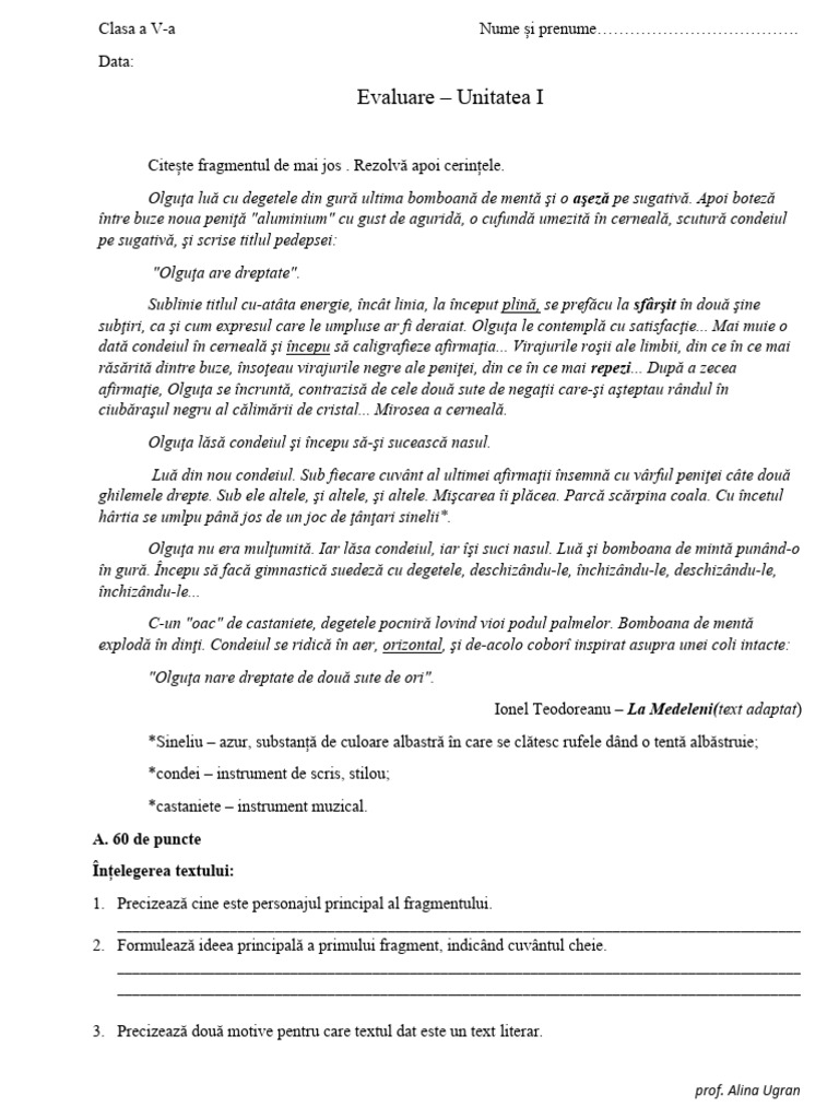 Test Unitatea 1 2023 | PDF