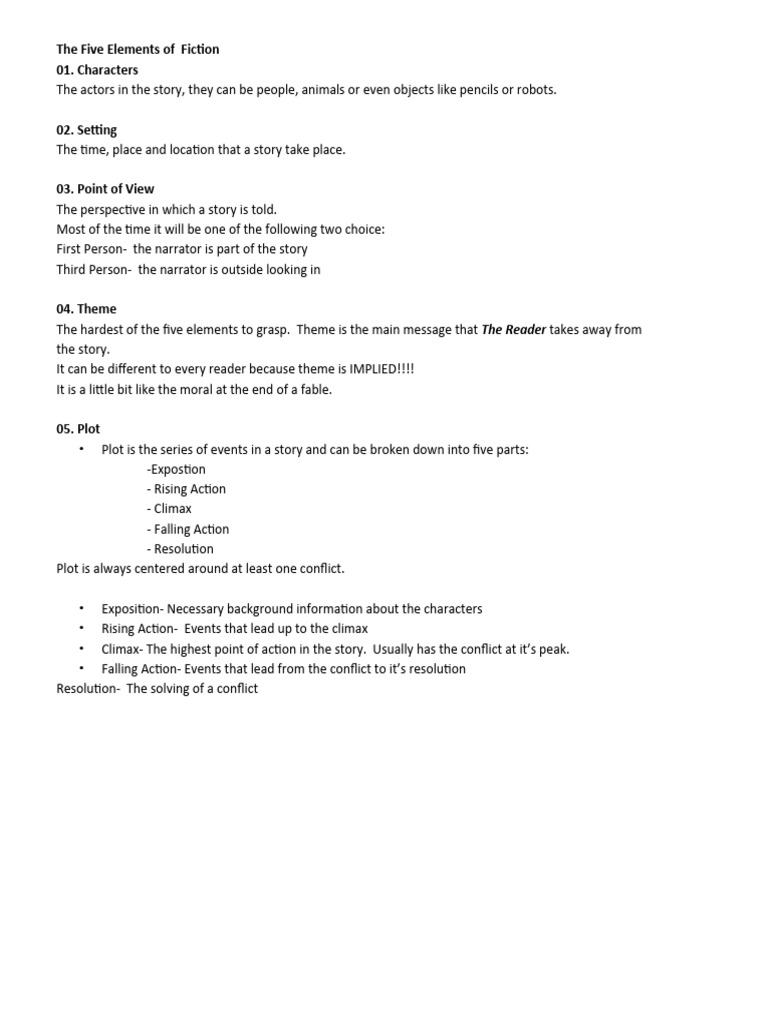 Five Element of Fiction | PDF | General Fiction