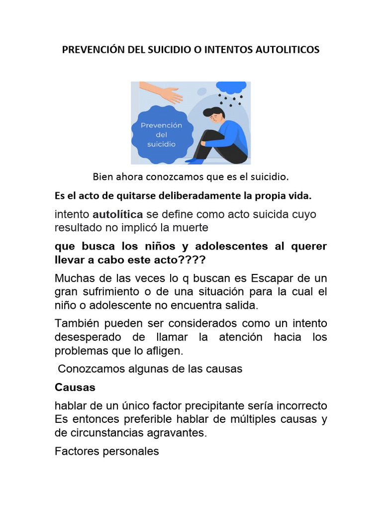 PREVENCIÓN DEL SUICIDIO O INTENTOS AUTOLITICOS | PDF