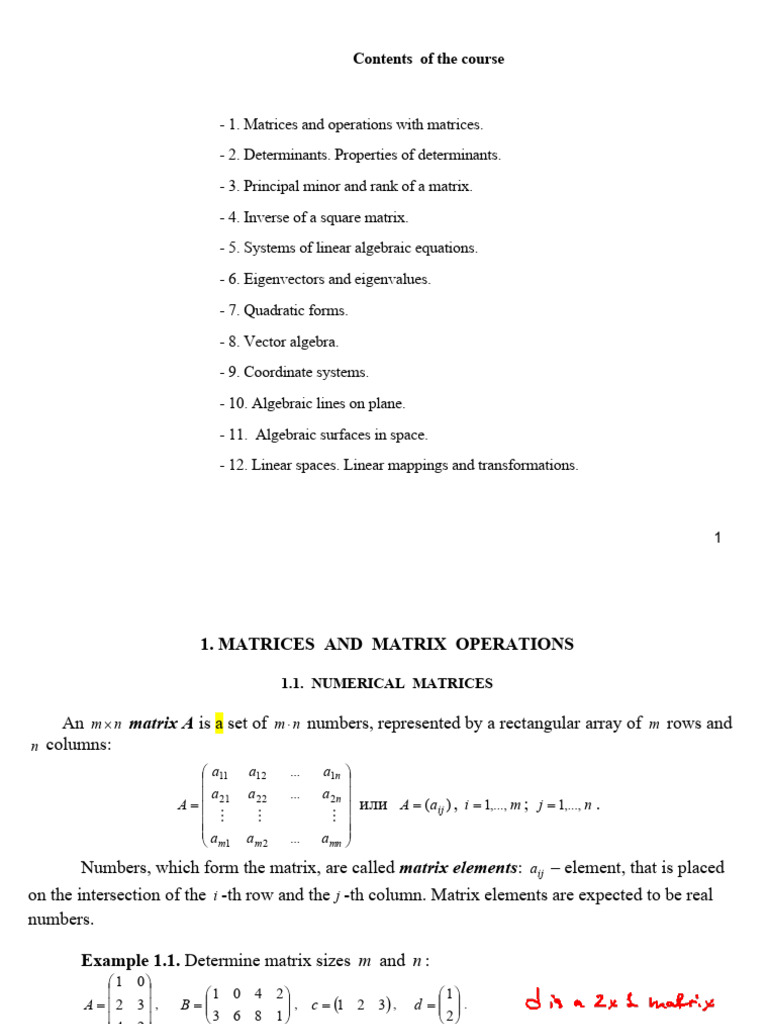 Lecture 1 | PDF | Matrix (Mathematics) | Abstract Algebra