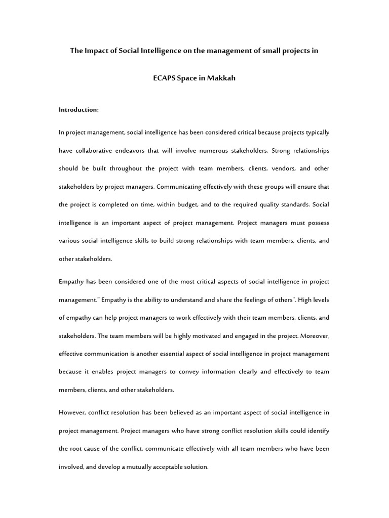 The Impact of Social Intelligence On The Management of Small Projects ...