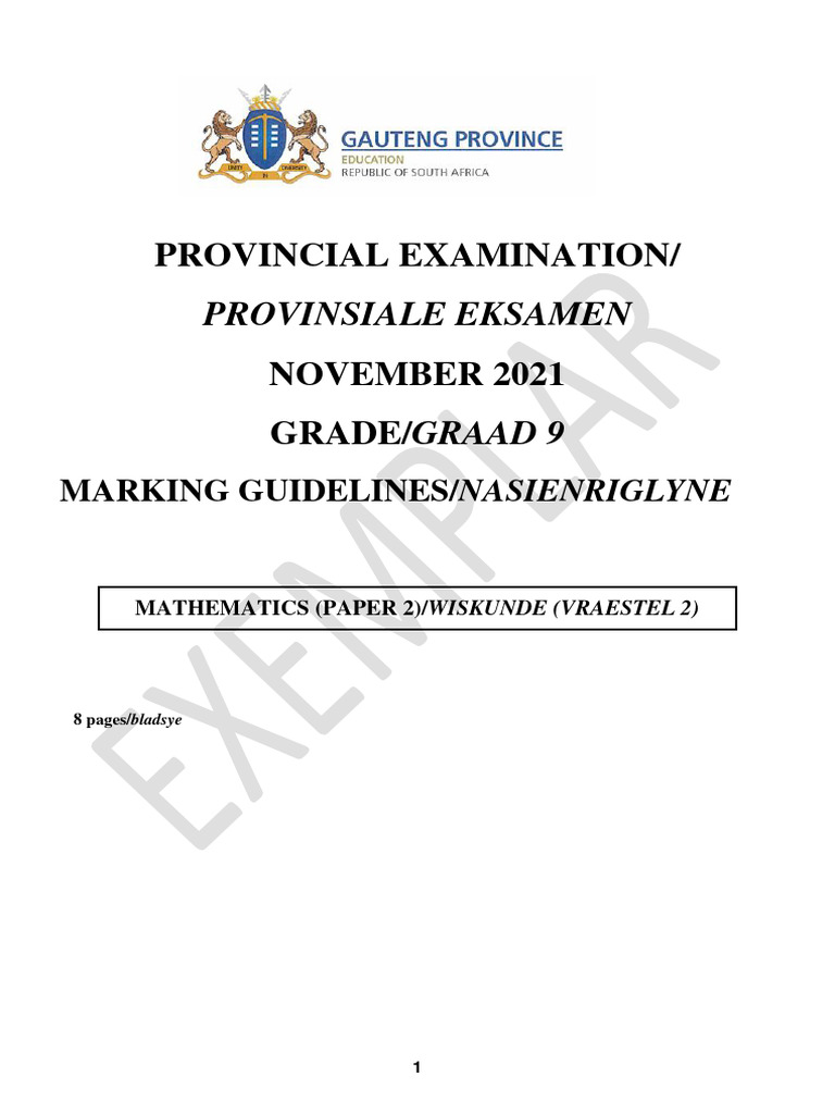 Grade 9 Provincial Examination Mathematics P2 (English and Afrikaans ... Grade 9 Provincial Examination Mathematics P2 (English and Afrikaans ...