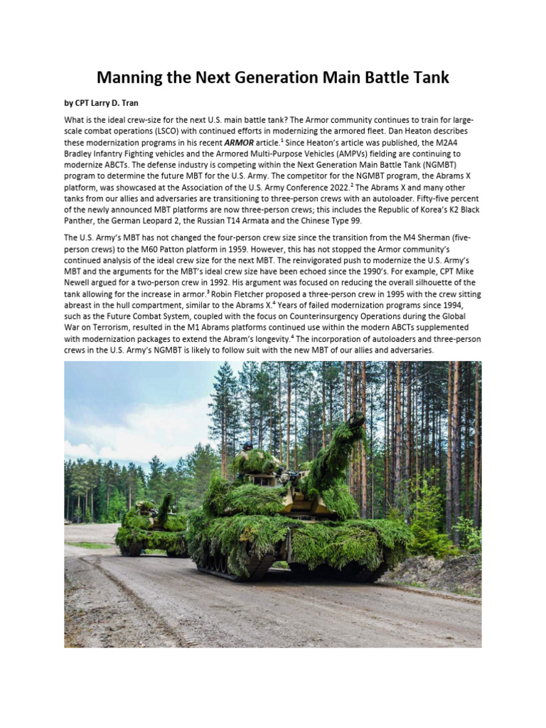Manning The Next Generation Main Battle Tank | PDF | Tanks | Platoon