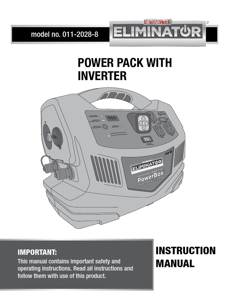 Power Pack With Inverter: Model No. 011-2028-8 | PDF | Rechargeable Battery | Battery Charger