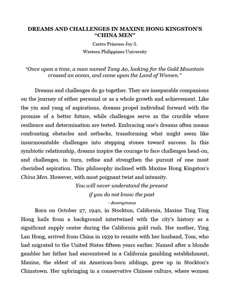 Dreams and Challenges in Maxine Hong Kingston's - China Men | PDF