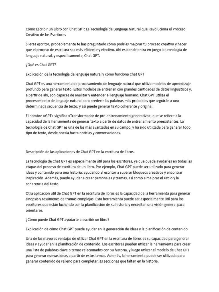 Cómo Escribir Un Libro Con Chat GPT para Profesionales | PDF | Chat en ...