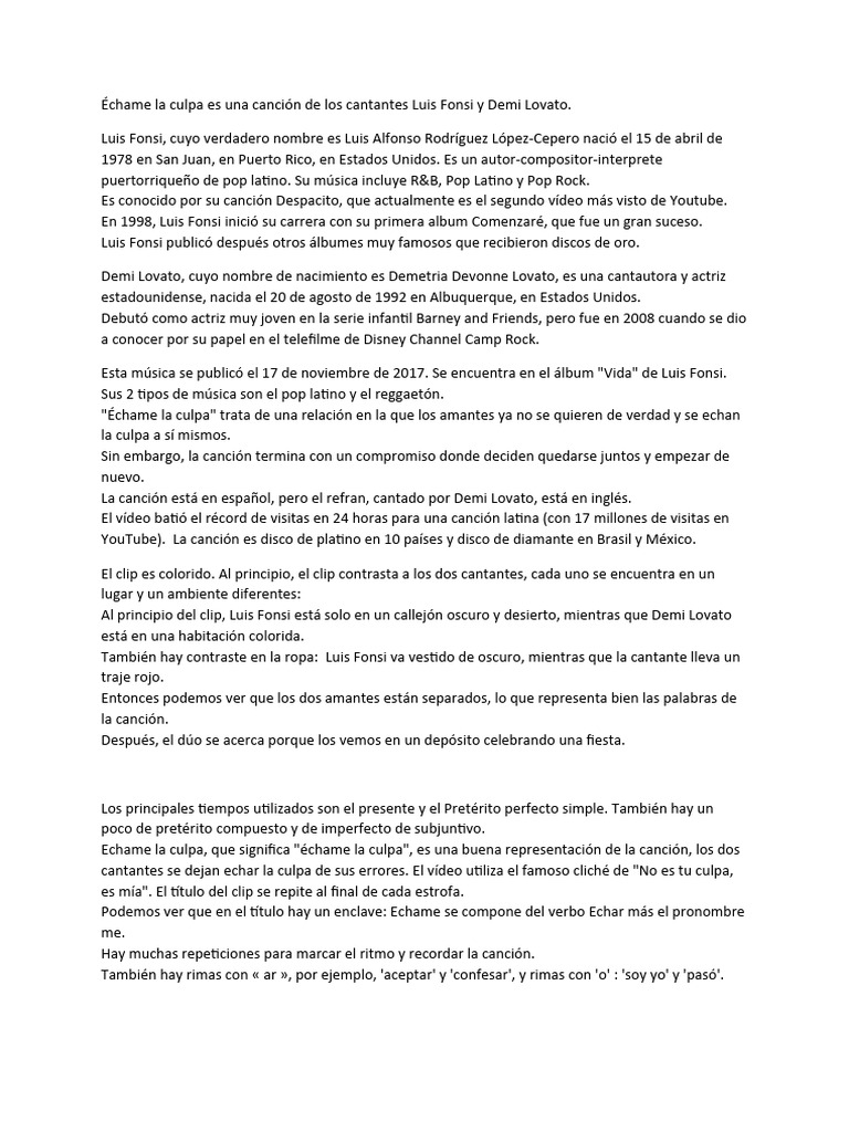 Échame La Culpa Es Una Canción de Los Cantantes Luis Fonsi y Demi ...