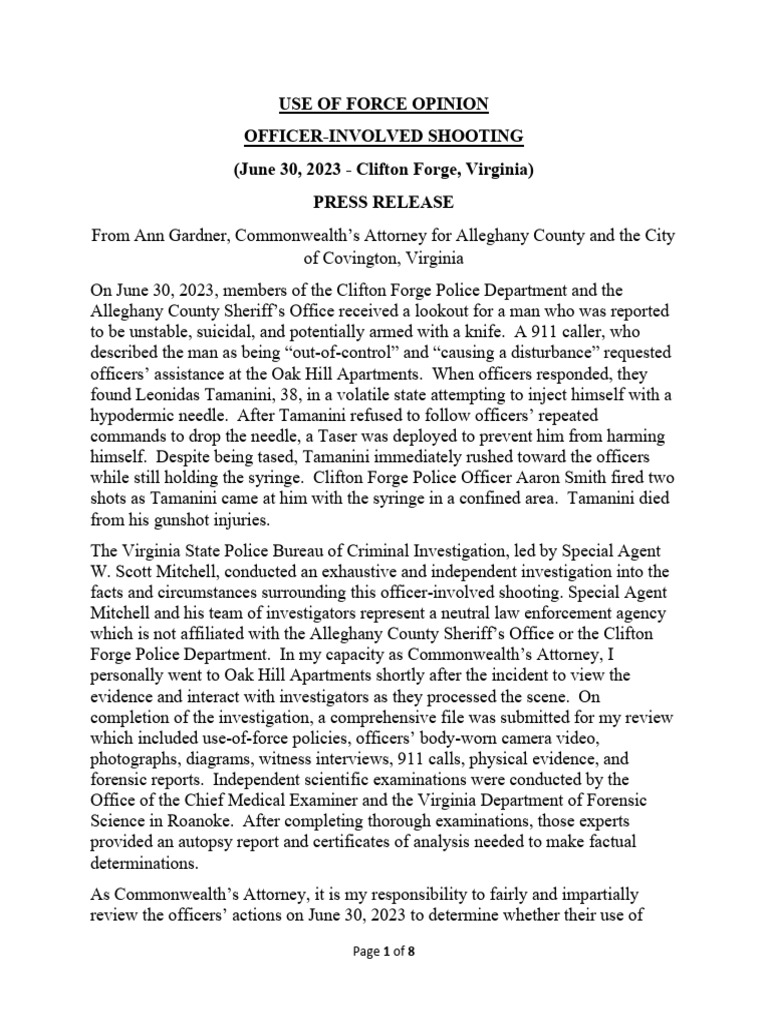 Officer Involved Shooting (June 30, 2023) Press Release | PDF | Deadly ...