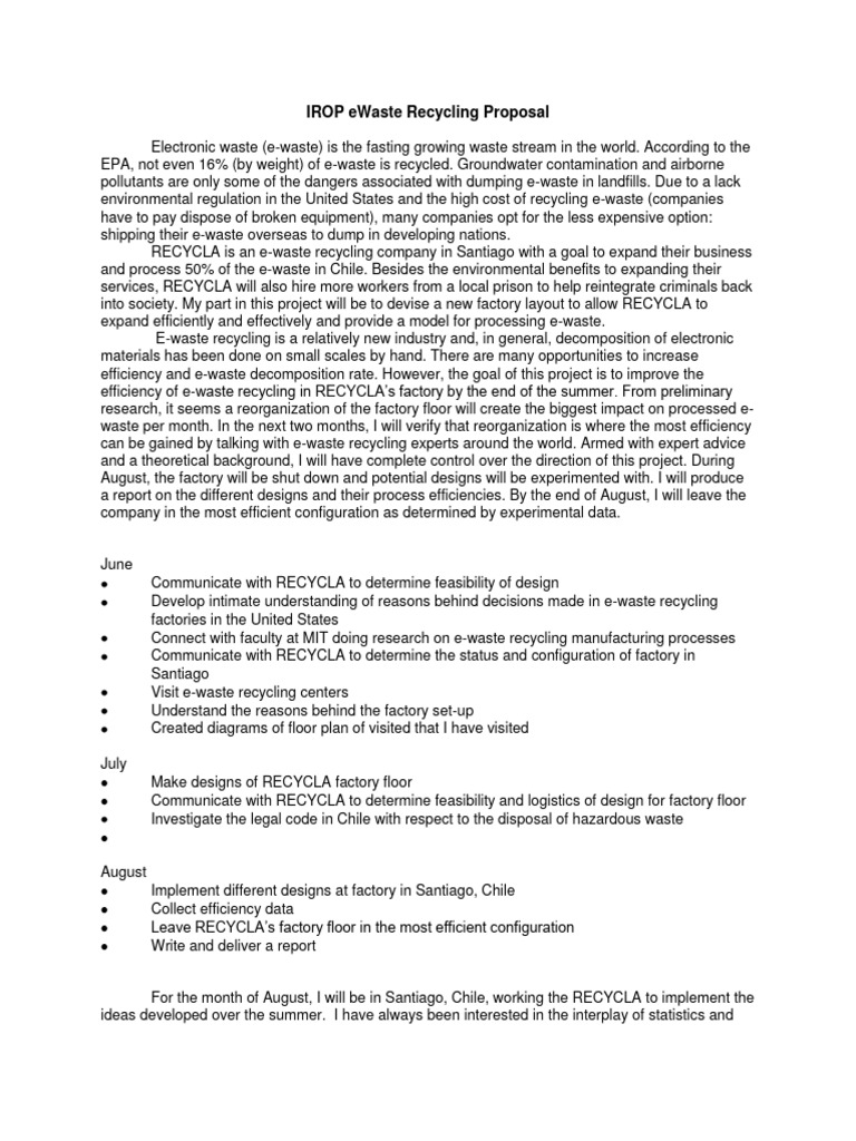 IROP Ewaste Recycling Proposal | PDF | Electronic Waste | Recycling