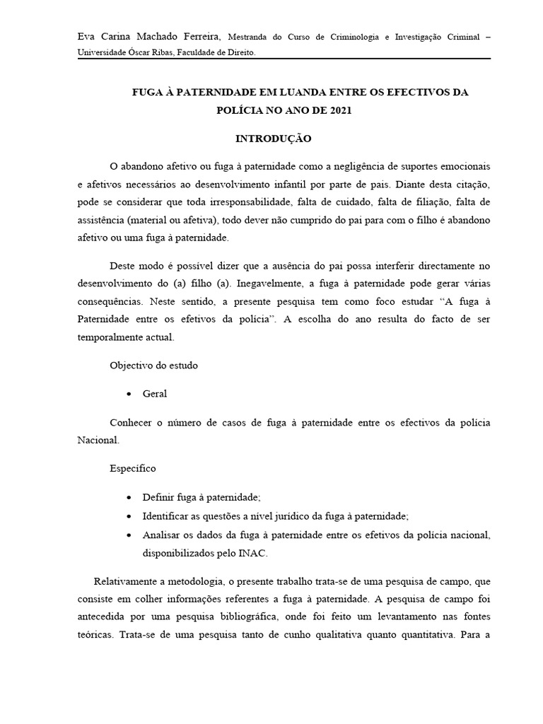 Fuga A? Paternidade em Luanda A Ni?vel Policial No Ano de 2021 | PDF ...