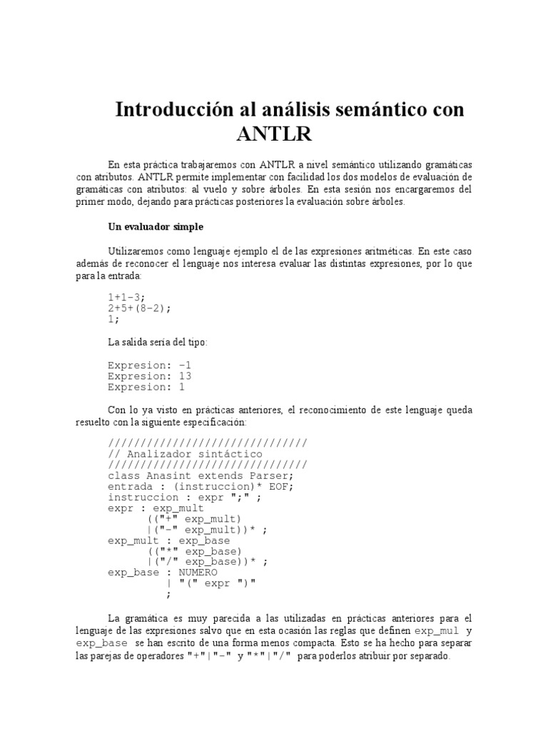 Introduccion Al Analisis Semantico Con ANTLR | PDF | Analizando | Lenguaje de programación