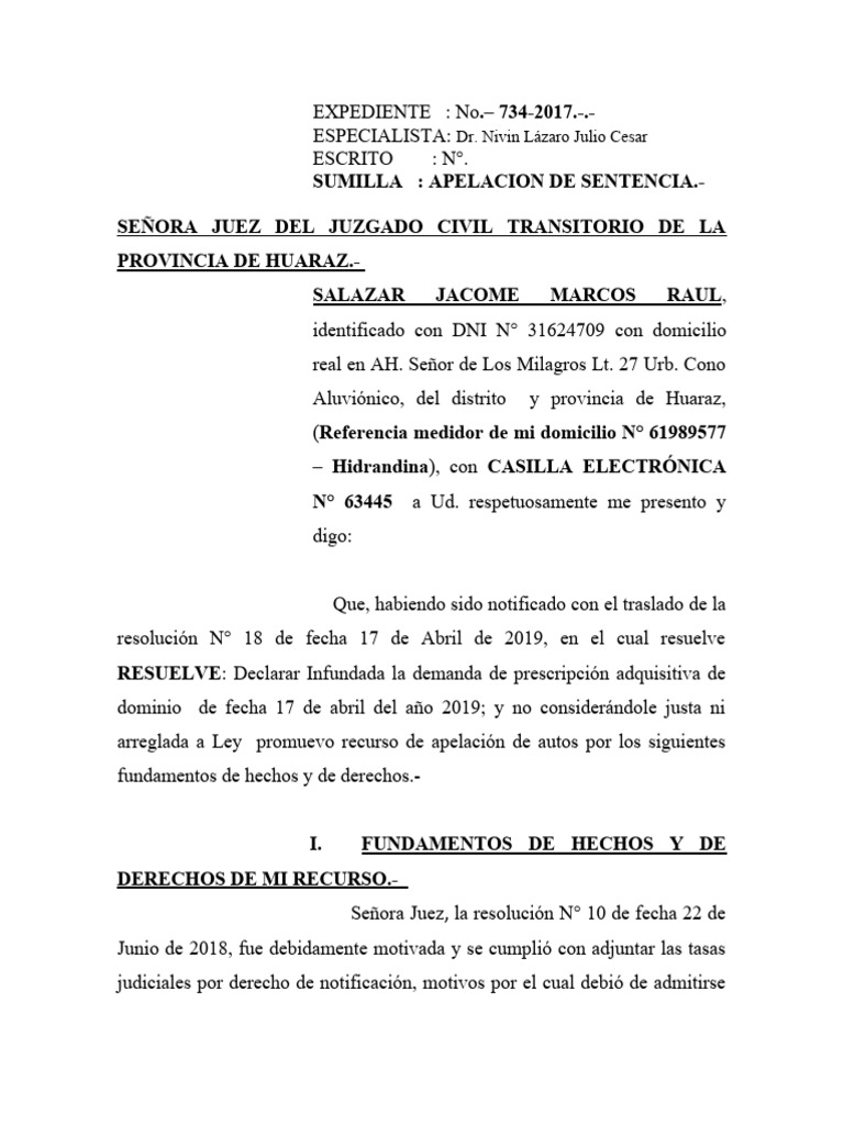 APELACION-DE-SENTENCIA-JACOME | PDF | Apelación | Sentencia (ley)