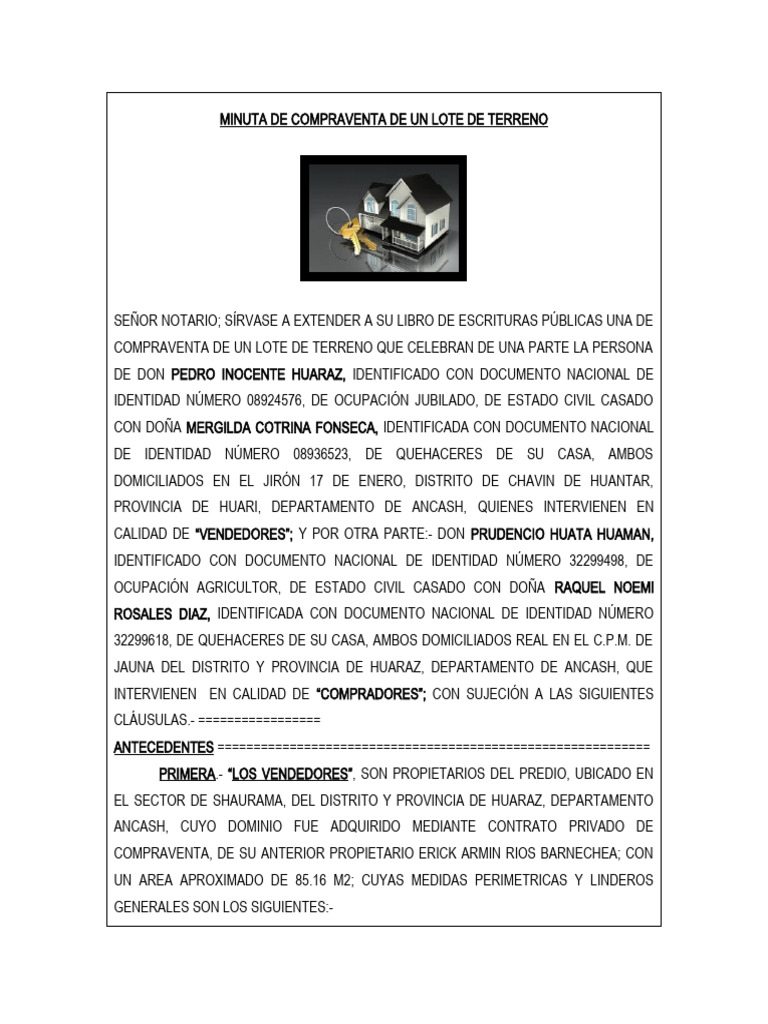 Minuta de Compraventa Prudencio Huata Huaman | PDF | Jurisprudencia ... Minuta de Compraventa Prudencio Huata Huaman | PDF | Jurisprudencia ...