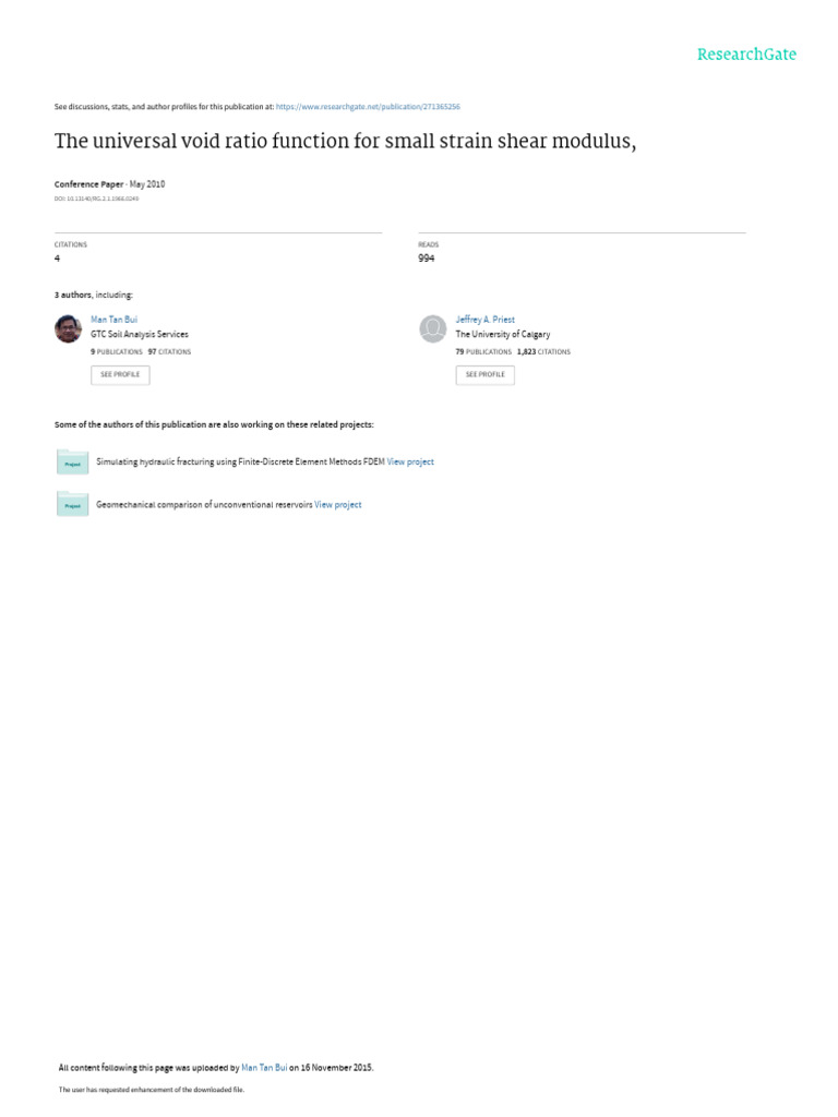 The Universal Void Ratio Function For Small Strain Shear Modulus | PDF | Young's Modulus | Shear ...