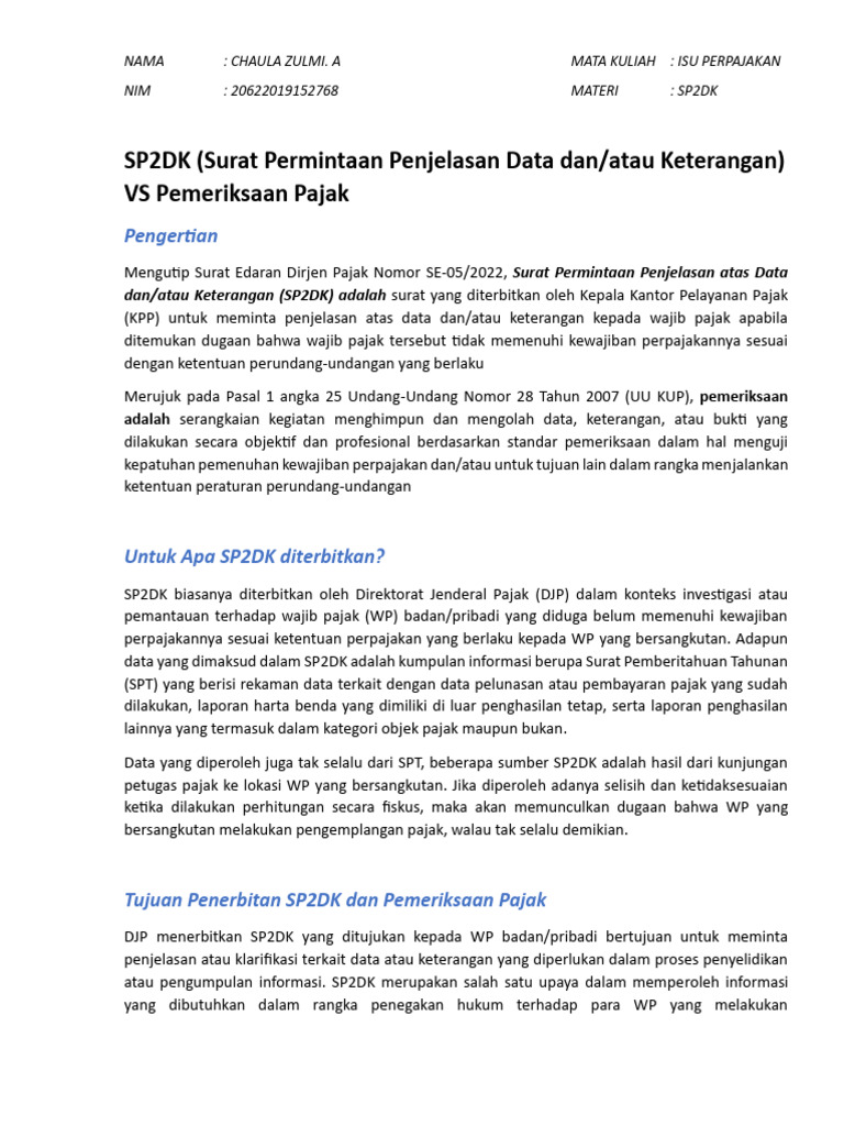 Materi SP2DK VS Pemeriksaan Pajak | PDF