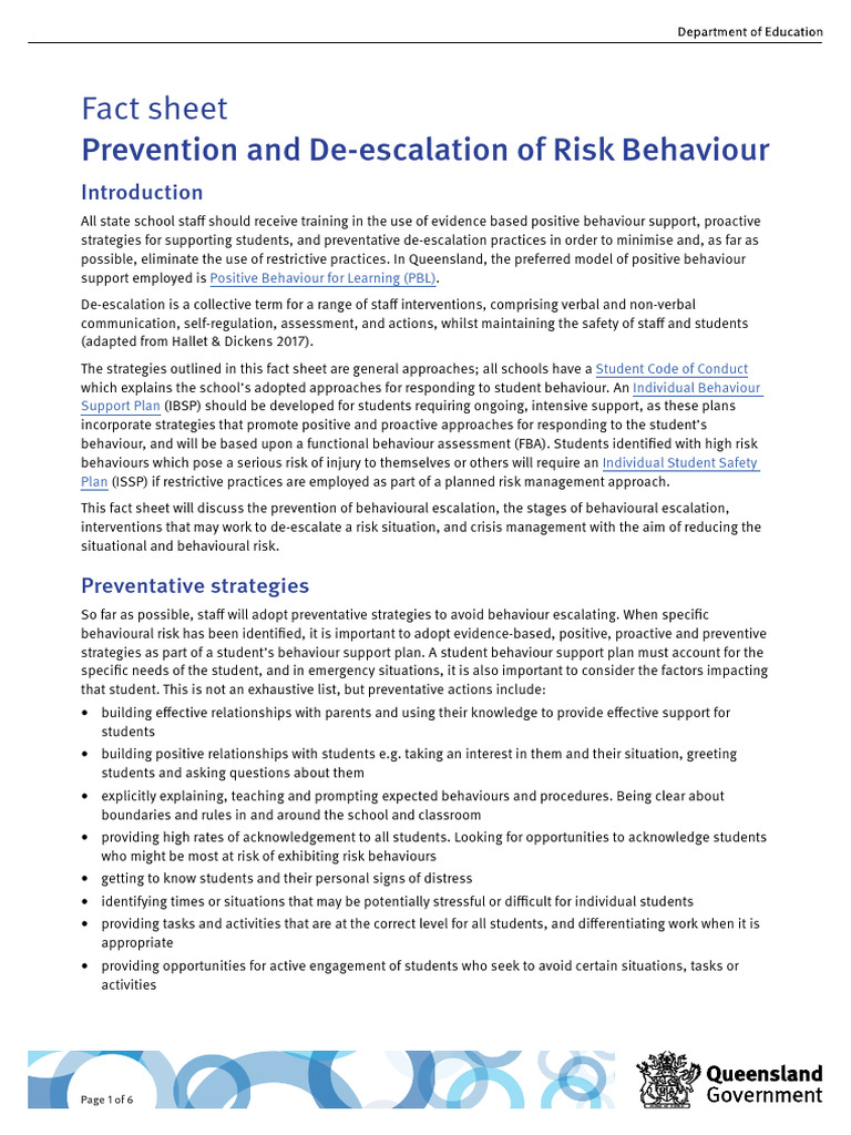 Prevention and De-Escalation of Risk Behaviour | PDF | Risk | Emotions